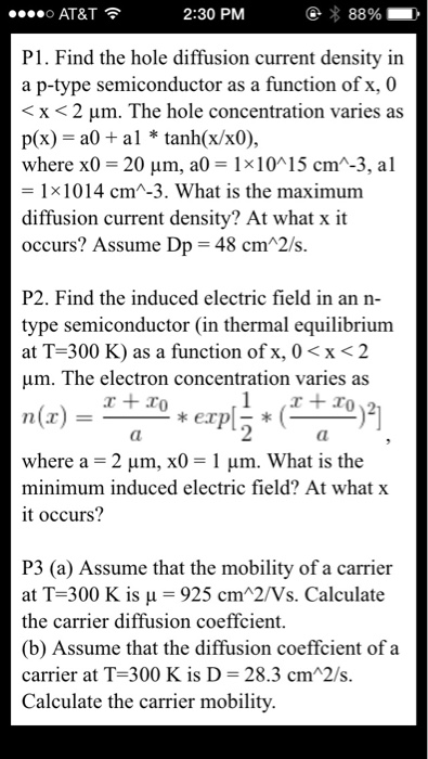 P1. Find the hole diffusion current density in a | Chegg.com