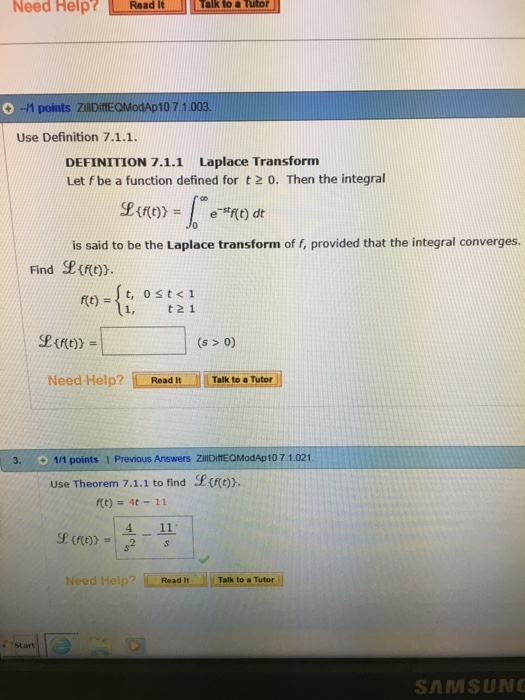 Solved Laplace Transform Let f be a function defined for t | Chegg.com