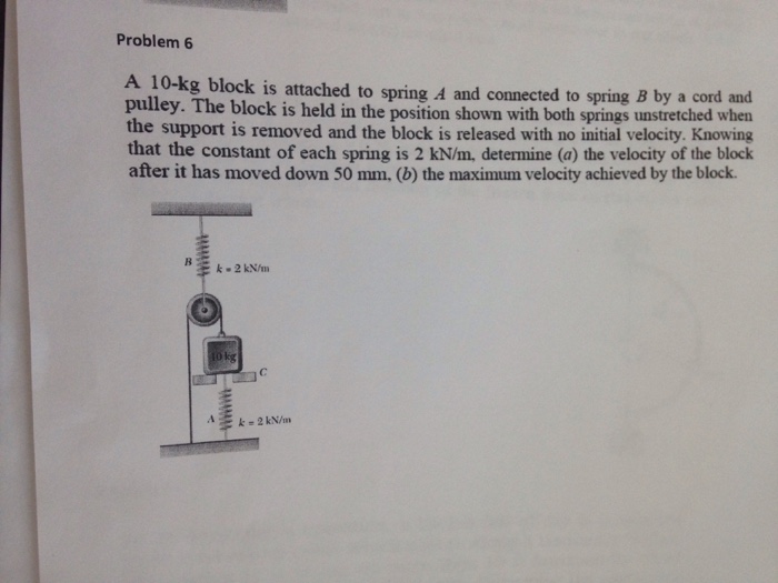 Solved A 10-kg block is attached to spring A and connected | Chegg.com