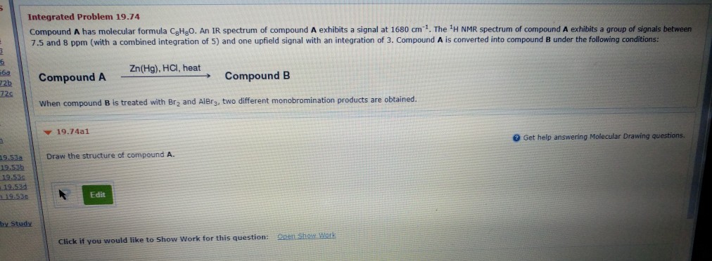 Solved Integrated Problem 19.74 Compound A has molecular | Chegg.com