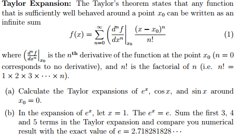 Solved Taylor Expansion: The Taylor's theorem states that | Chegg.com