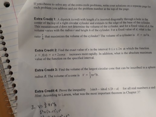 Solved It you choose to solve any of the extra credit | Chegg.com