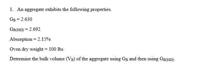 Solved Given bulk specific gravity and saturated surface dry | Chegg.com