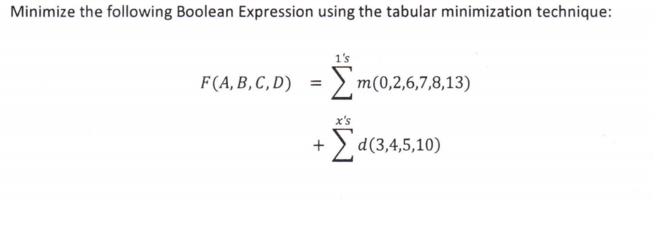 Solved Minimize the following Boolean Expression using the | Chegg.com