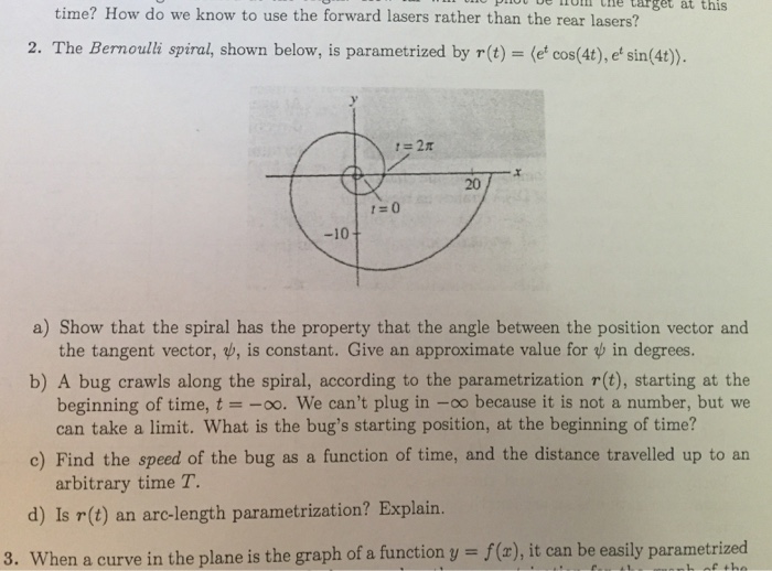 Solved The Bernoulli spiral, shown below, is parametrized by | Chegg.com