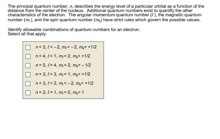 Solved The principal quantum number, n, describes the energy | Chegg.com