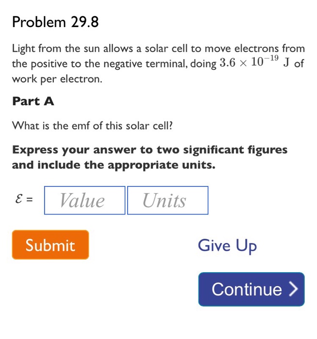 Solved Problem 29.8 Light from the sun allows a solar cell | Chegg.com