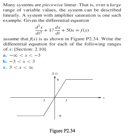Solved Many systems are piecewise linear. That is, over a | Chegg.com