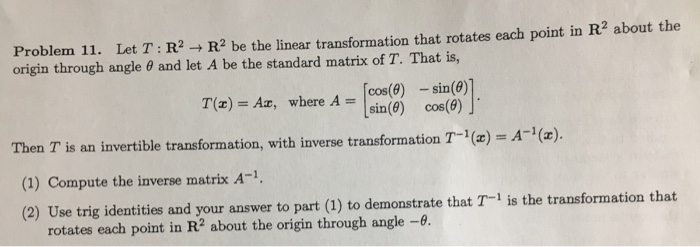 Solved Problem 11. Let T: R2 R2 be the linear transformation | Chegg.com