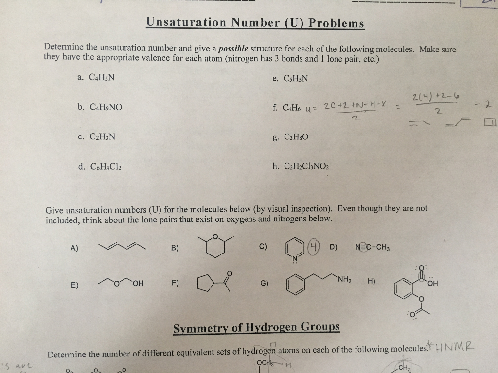 Solved Unsaturation Number (U)Problems Determine the | Chegg.com