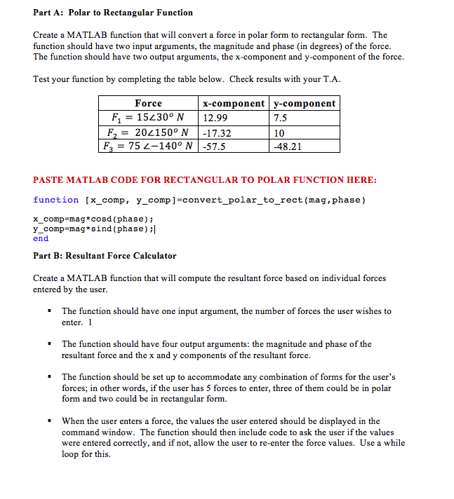 Solved Part A Polar To Rectangular Function Create A Matlab