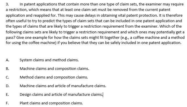 Solved 3. In patent applications that contain more than one | Chegg.com