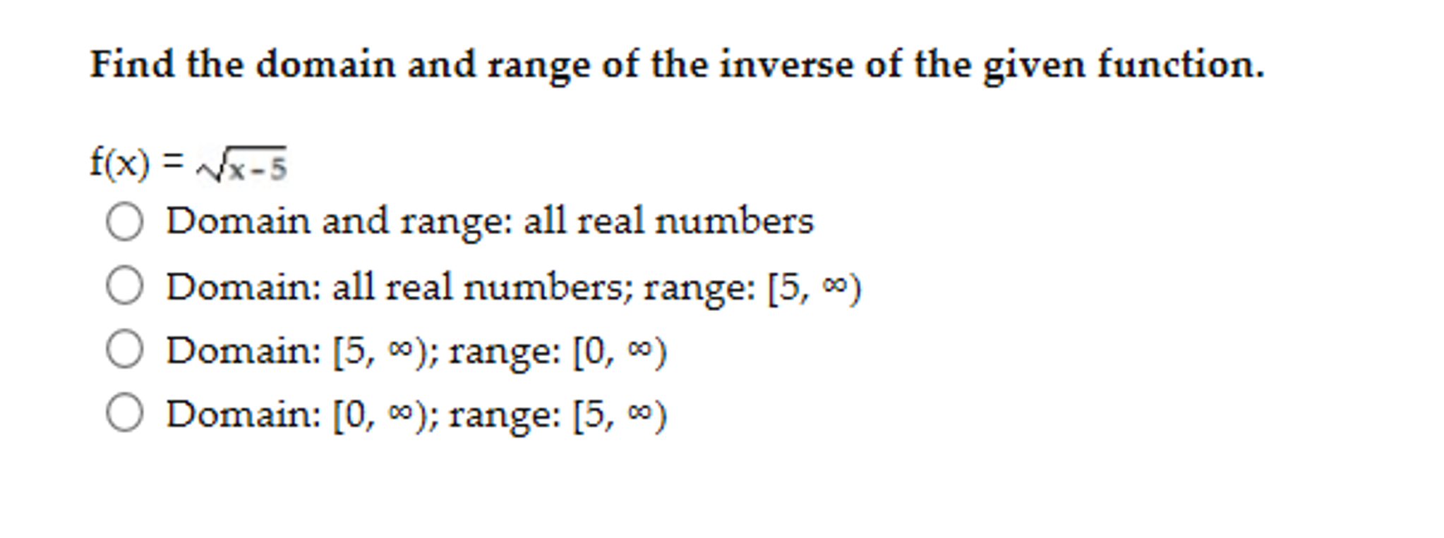 Solved Find the domain and range of the inverse of the given | Chegg.com