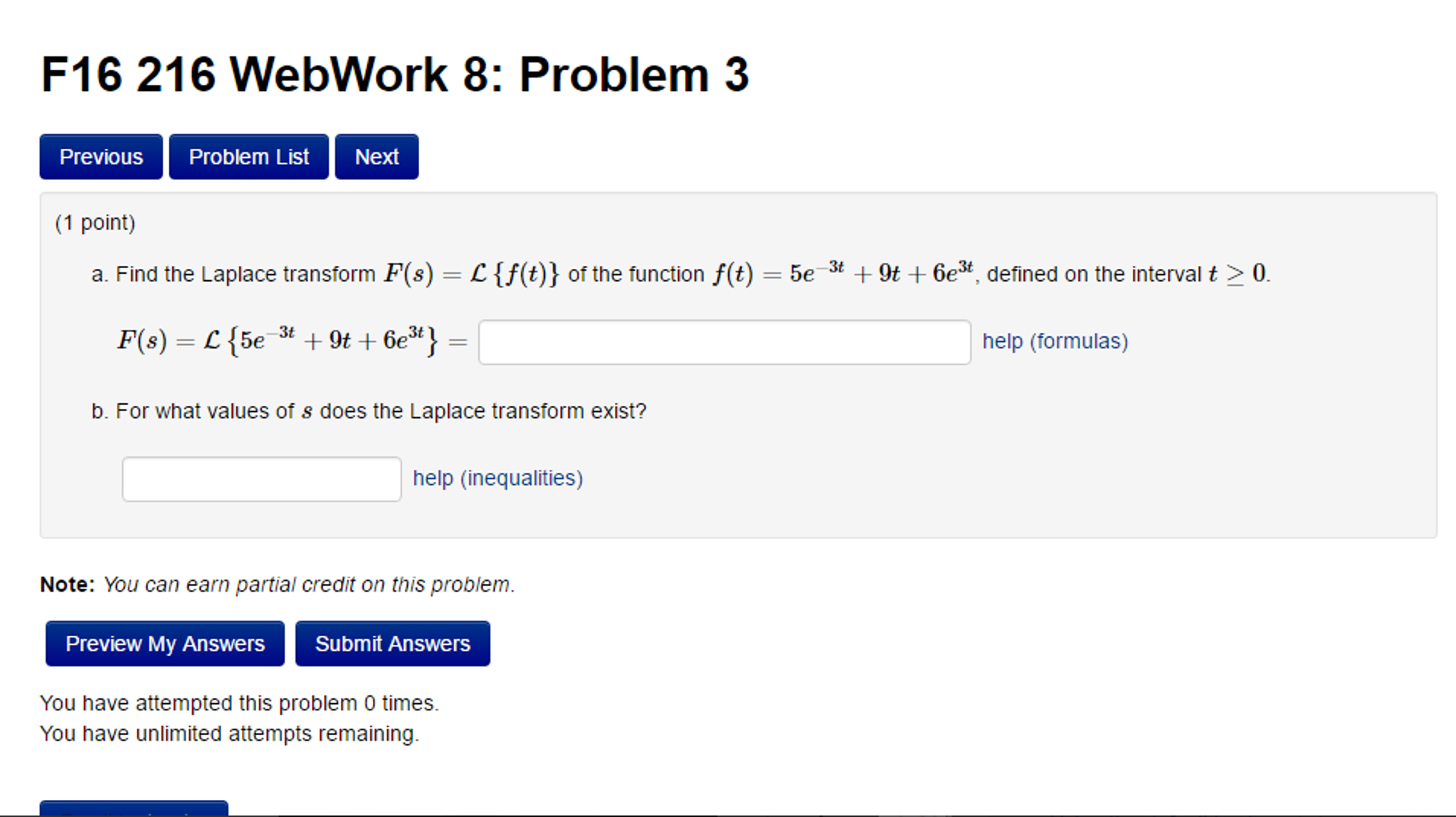 Solved a. Find the Laplace transform F(s)=L{f(t)} of the | Chegg.com