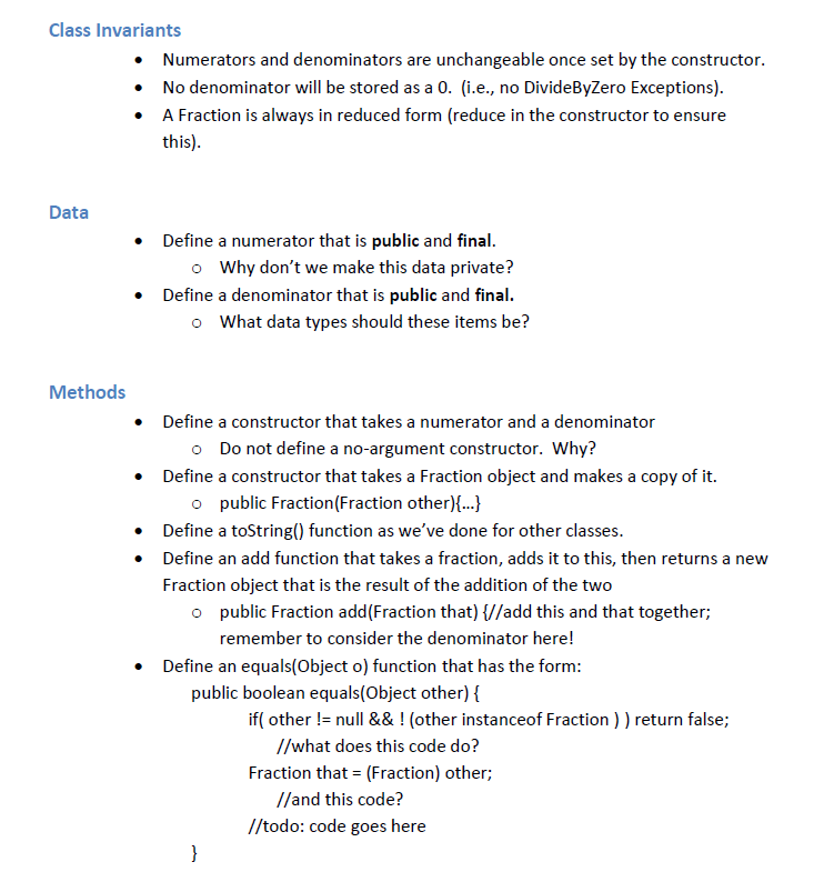 Solved The Fraction class immutable classes In this section, | Chegg.com