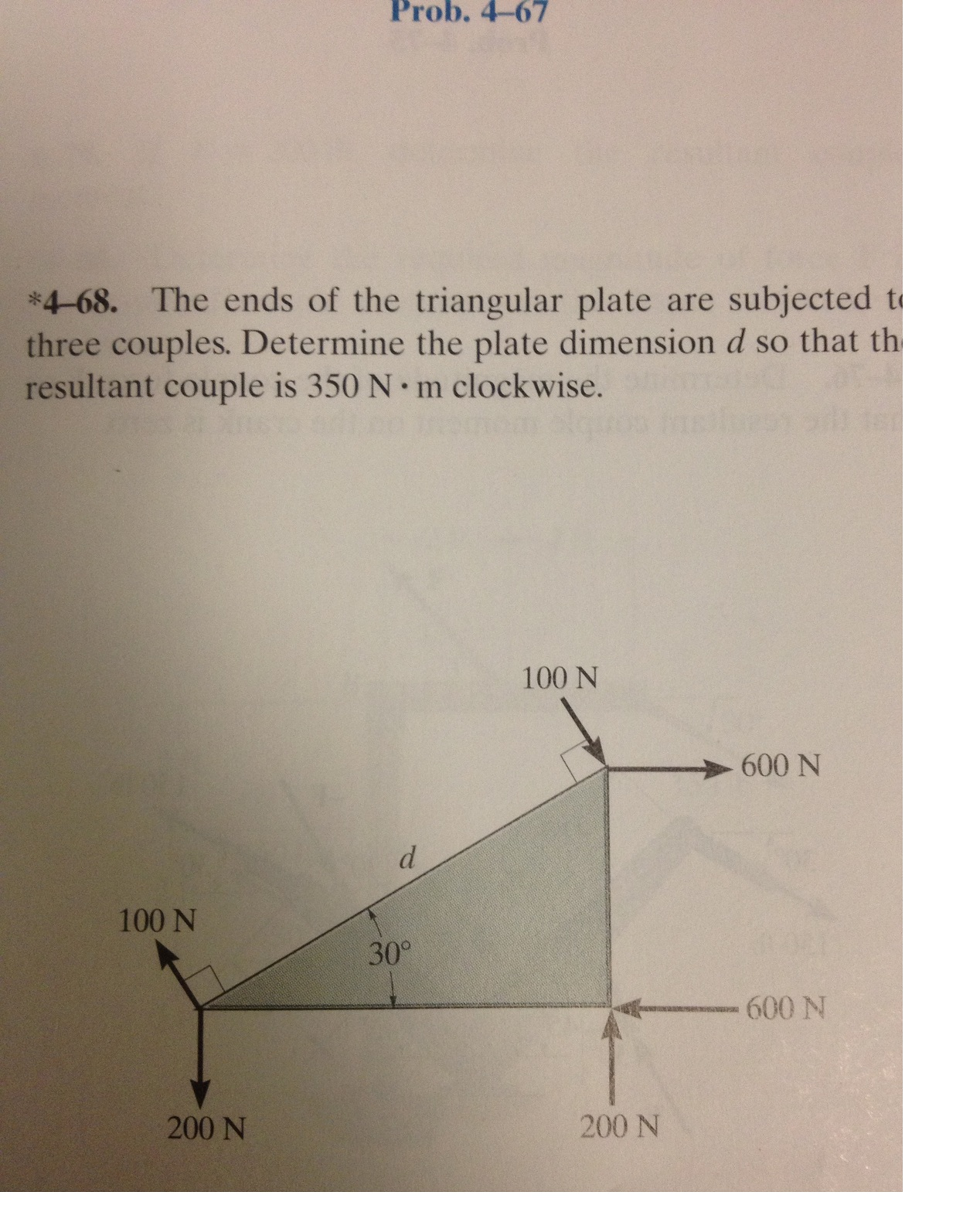 Solved The ends of the triangular plate are subjected to | Chegg.com