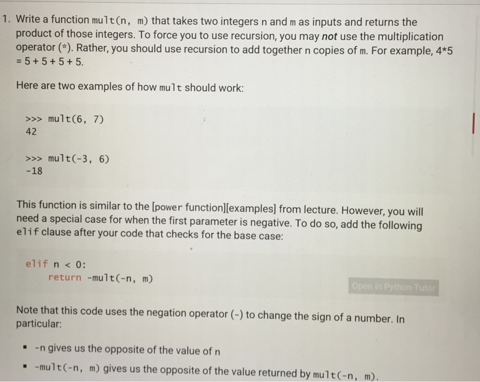 Solved 1. Write a function mu] t(n, m) that takes two | Chegg.com