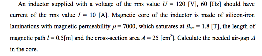 Solved An inductor supplied with a voltage of the rms value | Chegg.com