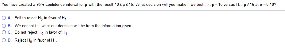 Solved You have created a 95% confidence interval for H with | Chegg.com