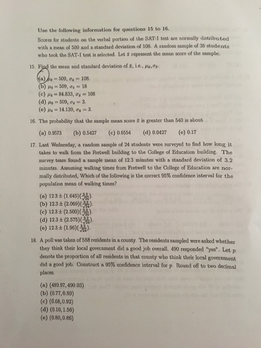 Solved Scores for students on the verbal portion of the | Chegg.com