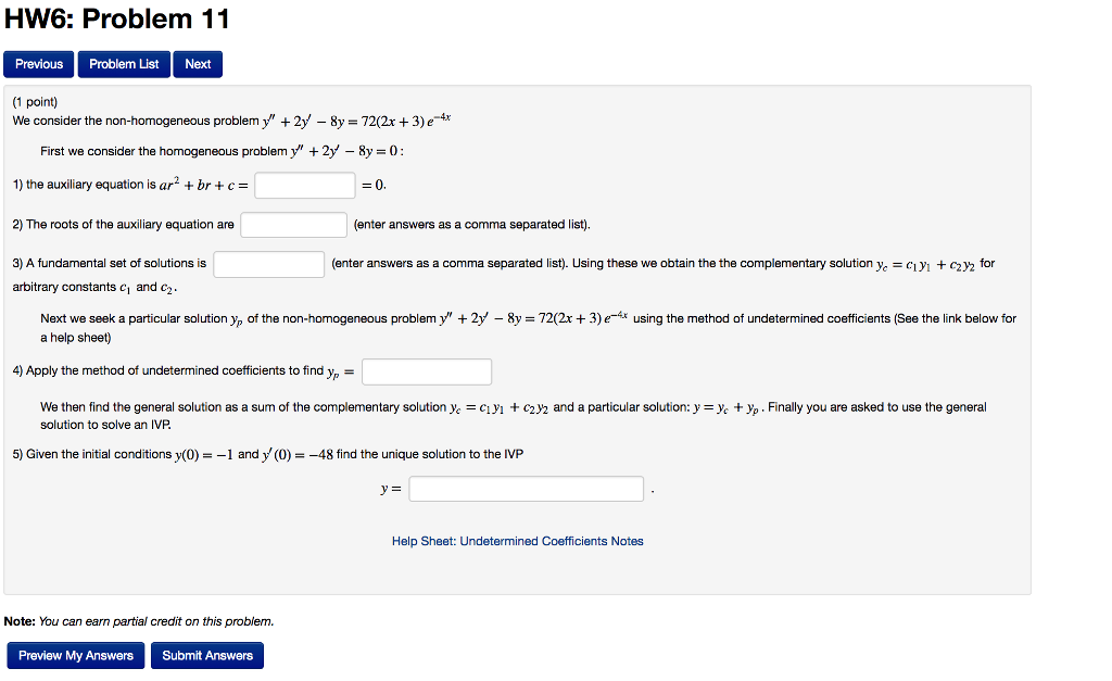 Solved HW6: Problem 11 Previous Problem List Next (1 point) | Chegg.com
