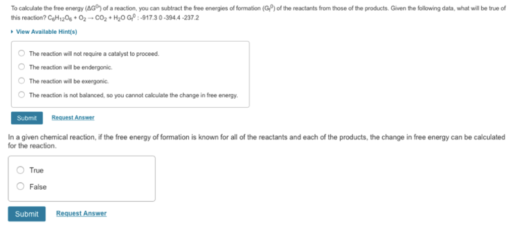Solved To calculate he ree energy ΔGo of a reaction, you can | Chegg.com