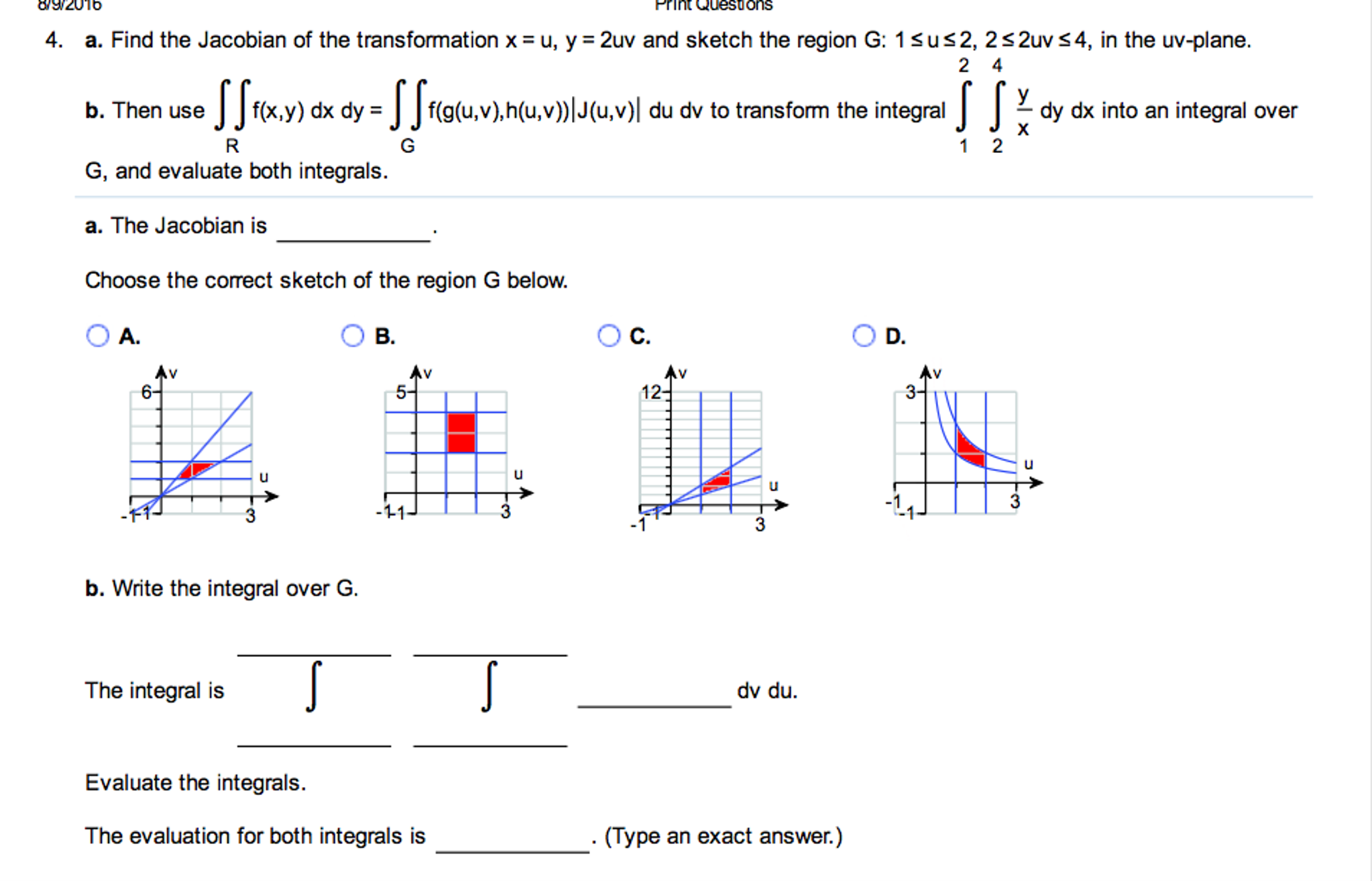 Solved Find the Jacobian of the transformation x = u, y = | Chegg.com