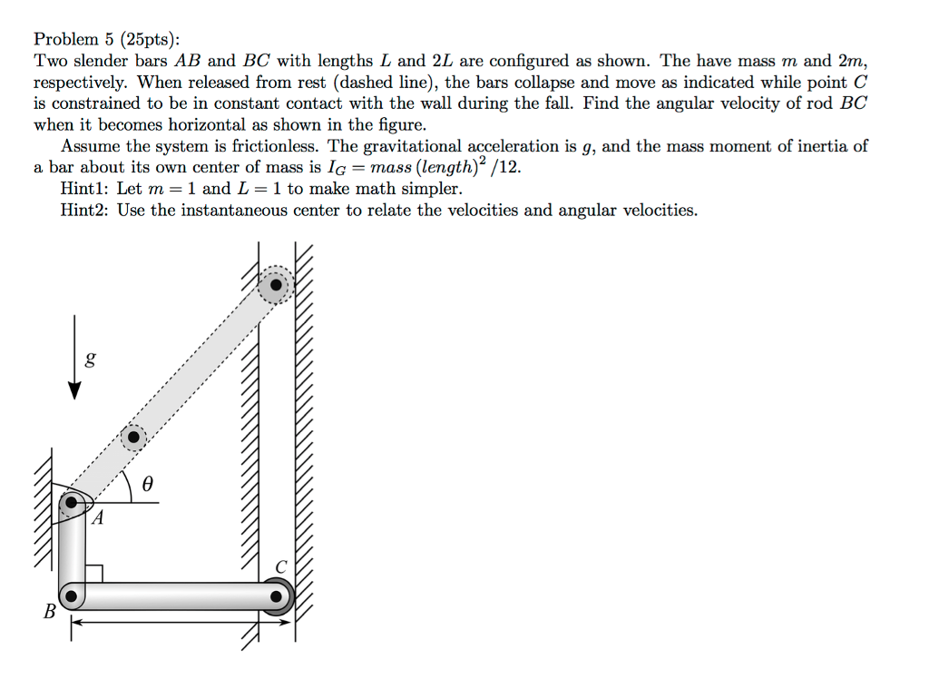 Problem 5 (25pts): Two slender bars AB and BC with | Chegg.com