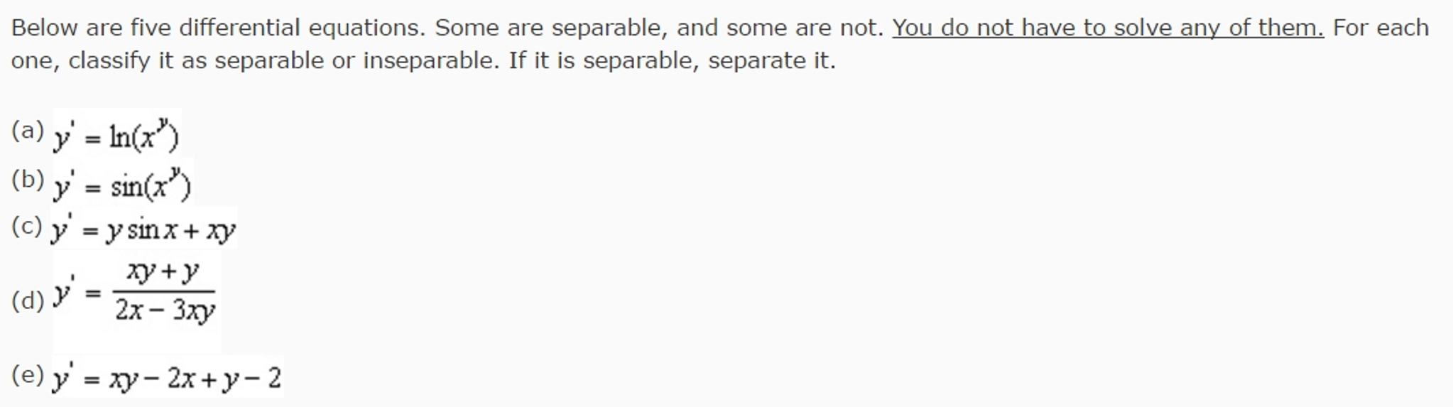 Solved Below are five differential equations. Some are | Chegg.com