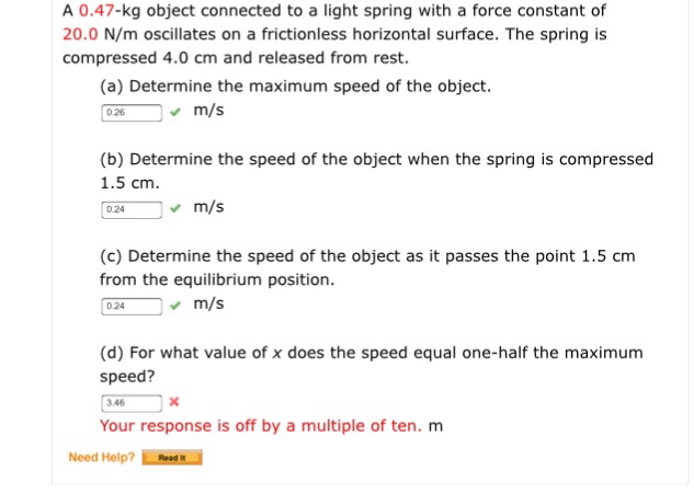 Solved A 0.47-kg object connected to a light spring with a | Chegg.com