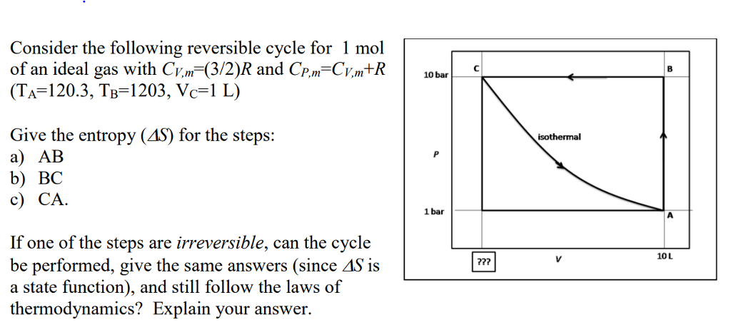 Solved Consider the following reversible cvcle for 1 mol of | Chegg.com