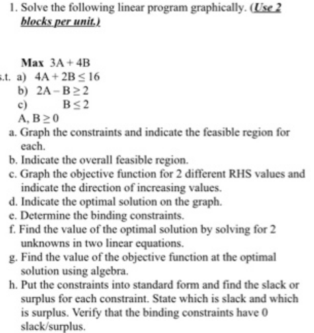 Solved 2. Put the linear program from question 1 into excel | Chegg.com