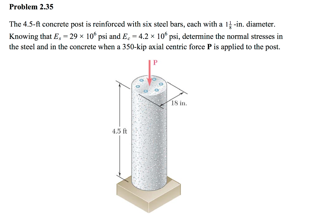 Solved The 4.5-ft concrete post is reinforced with six steel | Chegg.com