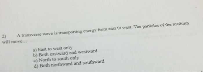 Solved A transverse wave is transporting energy from east to | Chegg.com