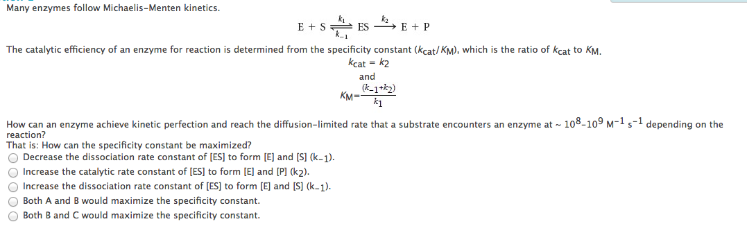 Solved Many enzymes follow Michaelis-Menten kinetics. E + S | Chegg.com
