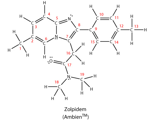 Solved 0 4 12 13 15 C--C 14 16 C OC 17 19 내 Zolpidem (Ambien | Chegg.com