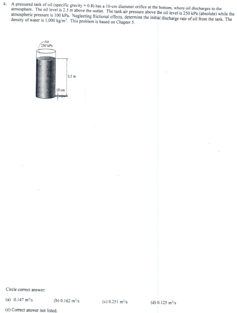 Solved 4. A pres sured tank of oil (specific gravity 0.8) | Chegg.com