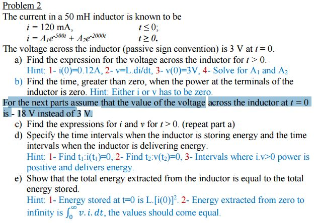 Solved The current in a 50 mH inductor is known to be i = | Chegg.com