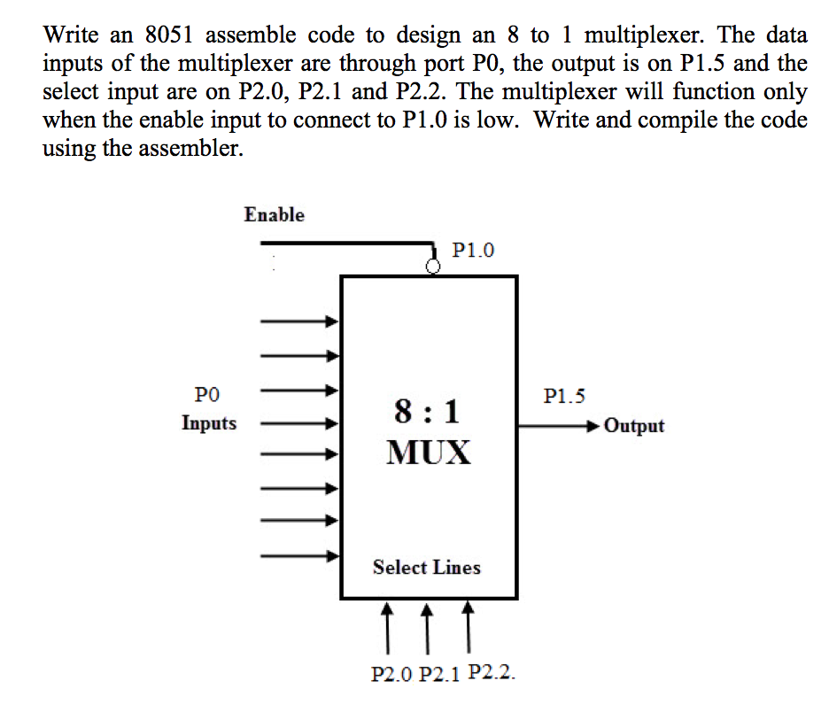 Solved Write an 8051 assemble code to design an 8 to 1 | Chegg.com