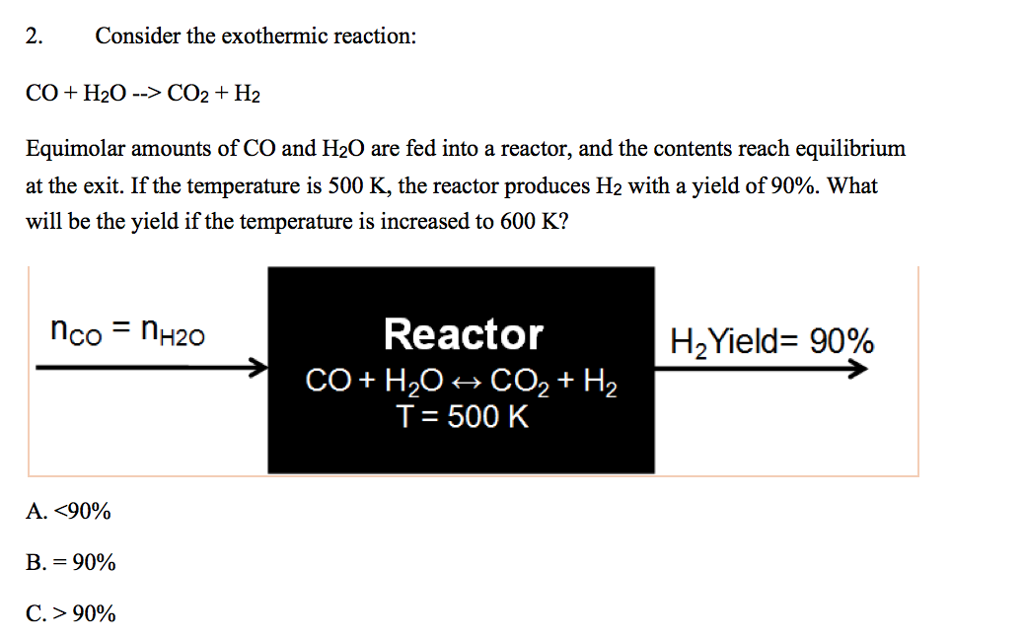 Solved 2. Consider the exothermic reaction: CO+H20 ->CO2+H2 | Chegg.com