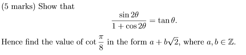Solved Show that sin 2 theta/1 + cos 2 thetas = tan theta | Chegg.com