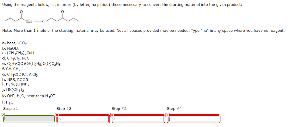 Solved Using the reagents below, list in order (by letter, | Chegg.com