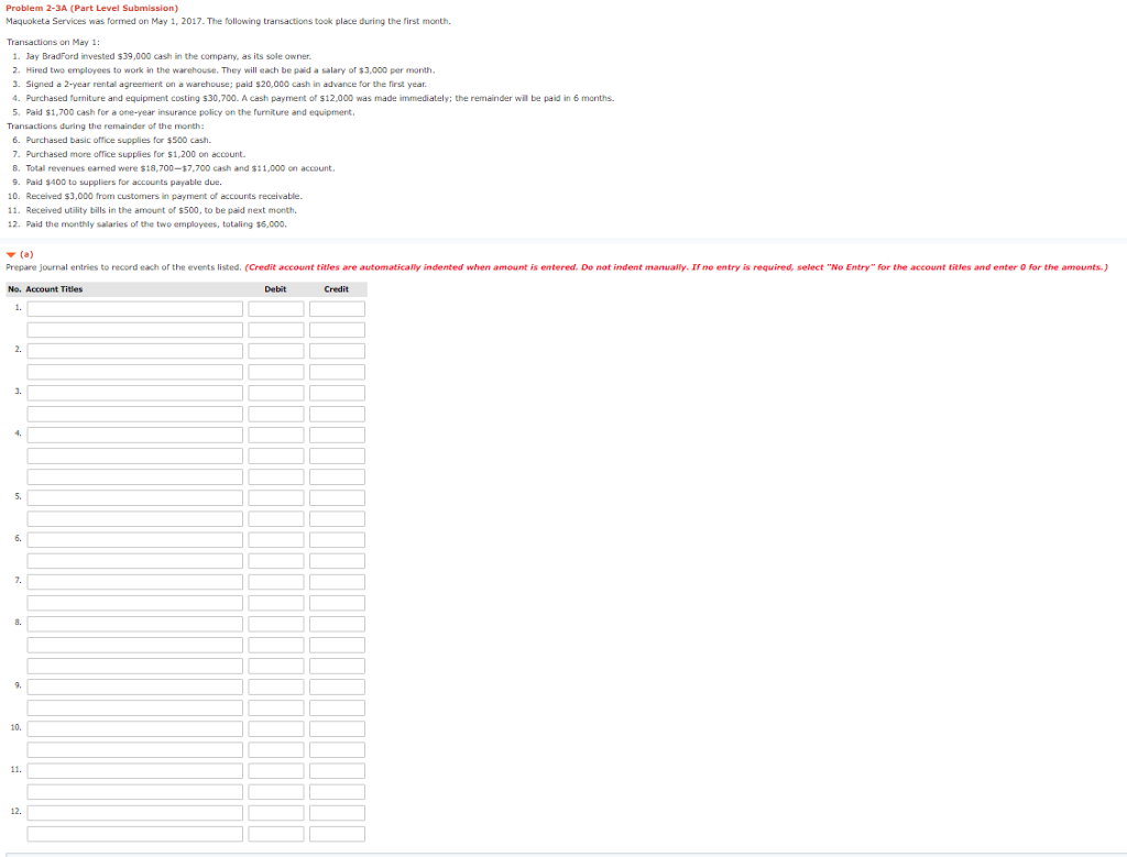 Solved Problem 2-3A (Part Level Submission) Maquoketa | Chegg.com
