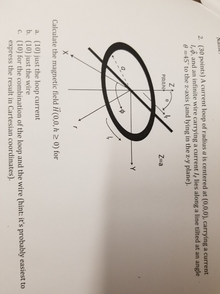 Solved (30 points) A current loop of radius a is centered at | Chegg.com