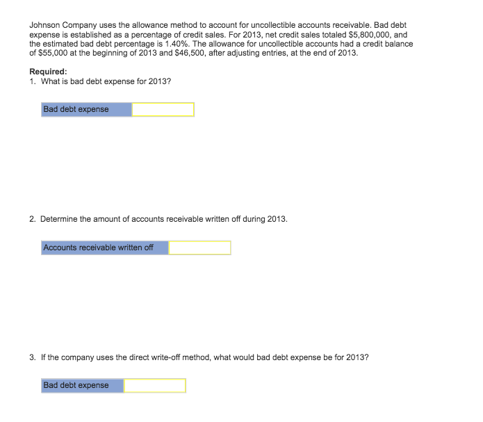 Solved Johnson Company uses the allowance method to account | Chegg.com