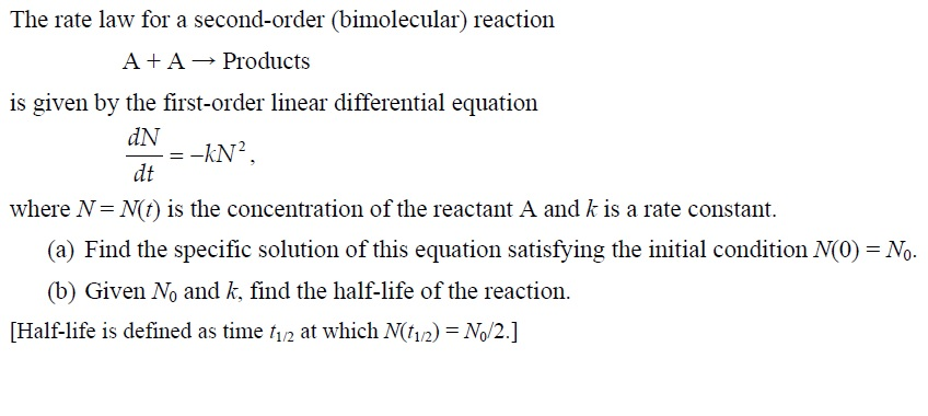 Solved The rate law for a second-order (bimolecular) | Chegg.com