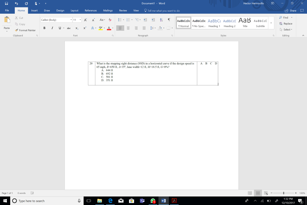 Solved Document1 Word Hector Hermosillo File Insert Draw | Chegg.com
