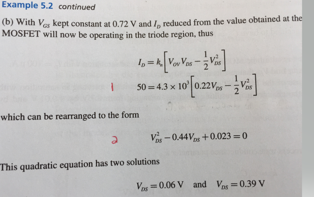 Solved Example 5.2 continued (b) With V MOSFET will now be | Chegg.com