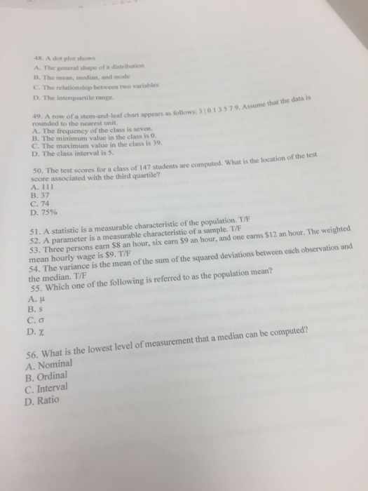 Solved A dot plot shows The general shape of a distribution | Chegg.com