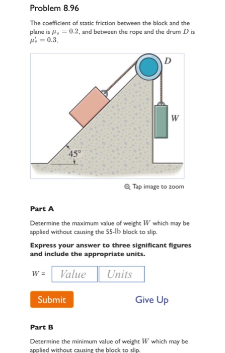 Solved The Coefficient Of Static Friction Between The Block